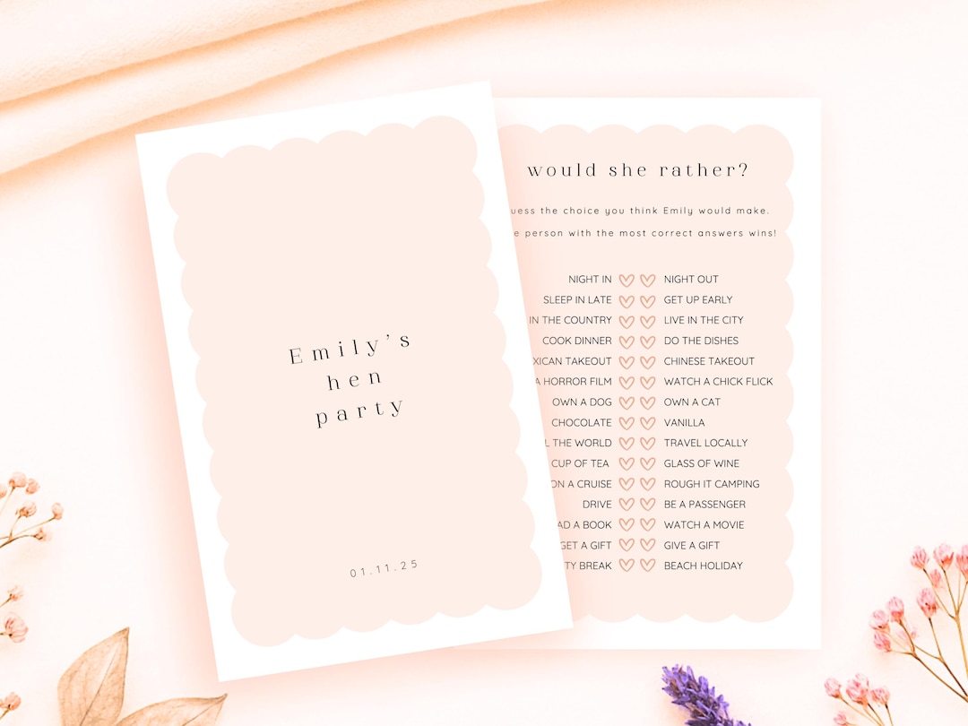 Hen Do Party Game, Would She Rather Quiz, Pink Wavy Border, Modern High ...