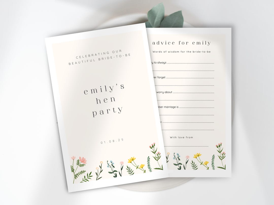 Hen Do Party Game, Advice for the Bride, Neutral Pretty Wildflower ...
