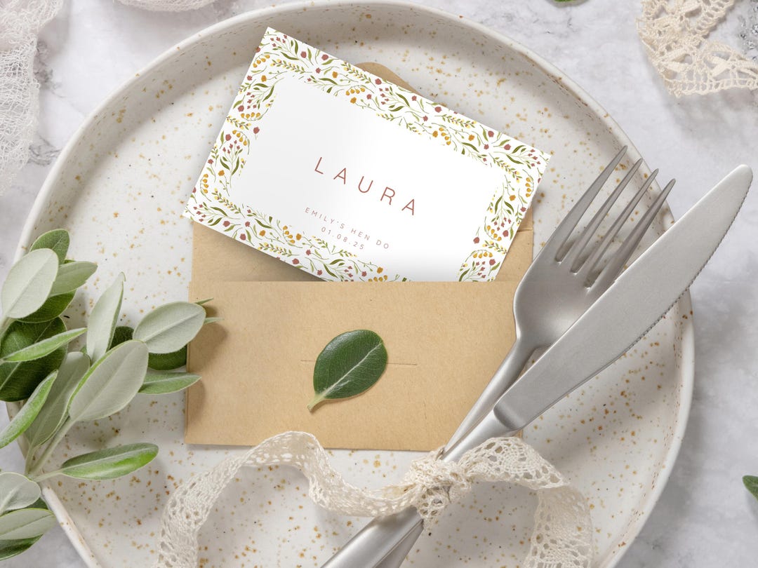 Hen Do Personalised Place Setting Name Cards, A6, Neutral Eucalyptus ...