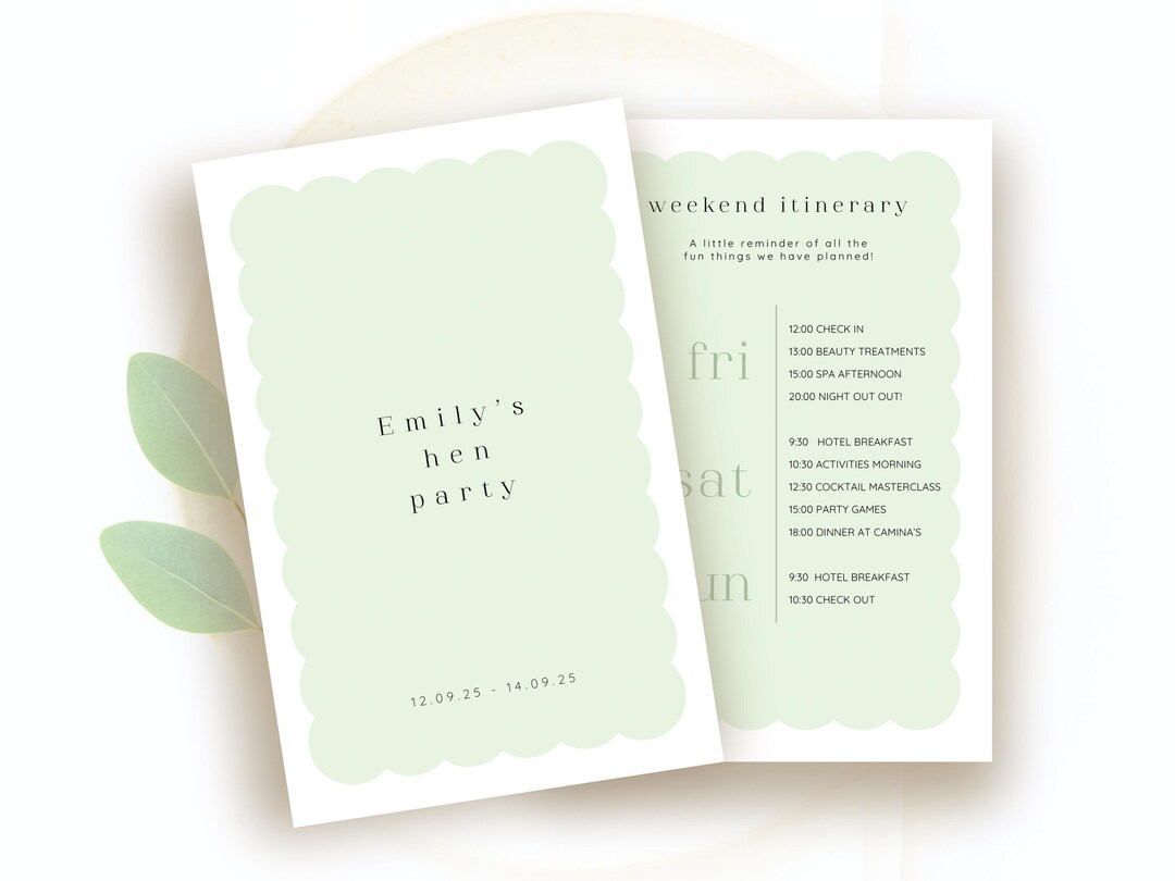 Hen Do Party Itinerary Card, Hen Stationery Planner, Hen Do Agenda ...