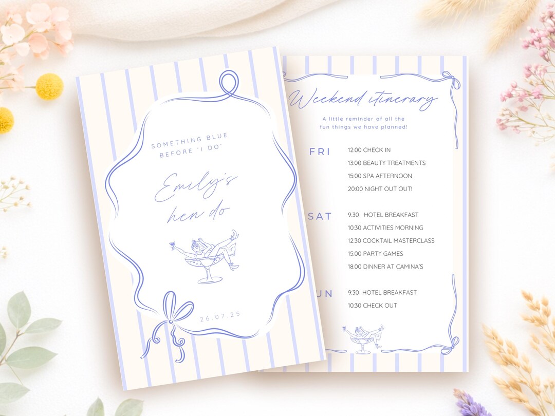 Hen Do Party Itinerary Card, Bridal Shower Planner Agenda, Plans for ...