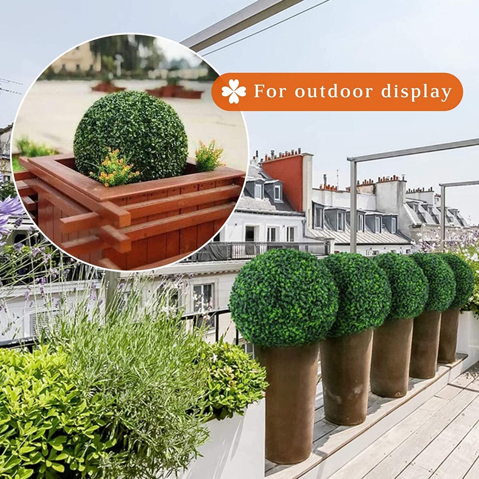 2pcs 19/13.8 Inch Artificial Boxwood Topiary Ball 3 Layers Boxwood Ball ...