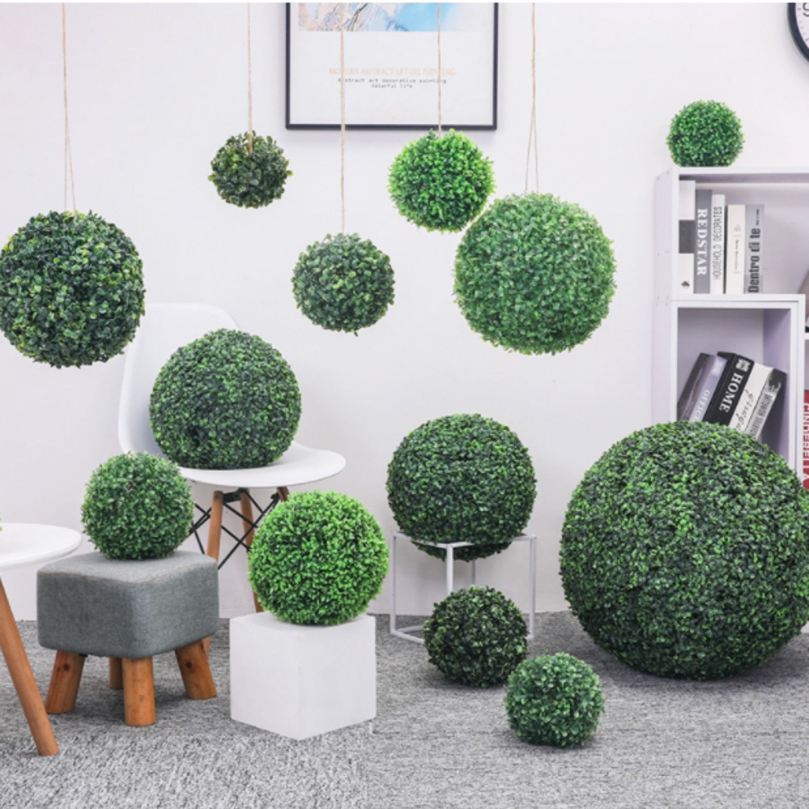 2pcs 19/13.8 Inch Artificial Boxwood Topiary Ball 3 Layers Boxwood Ball ...