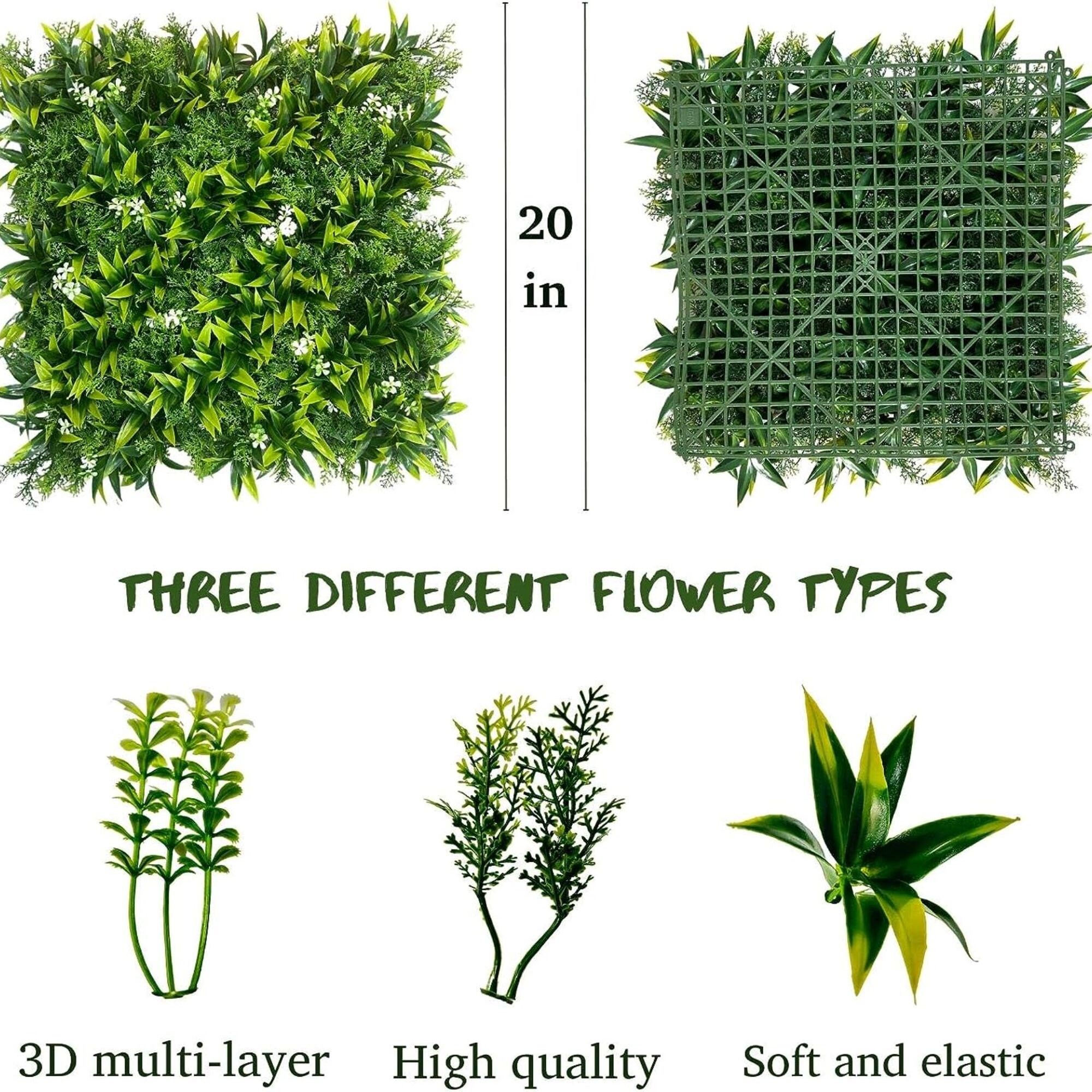 Artificial Grass Wall Panel 20x20'' 9pcs Greenery Grass Backdrop With ...