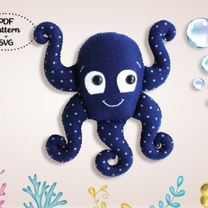 Octopus PDF Pattern, Felt Sea Creatures Pdf Pattern, Stuffed Animal Pattern Easy, DIY Stuffed ...