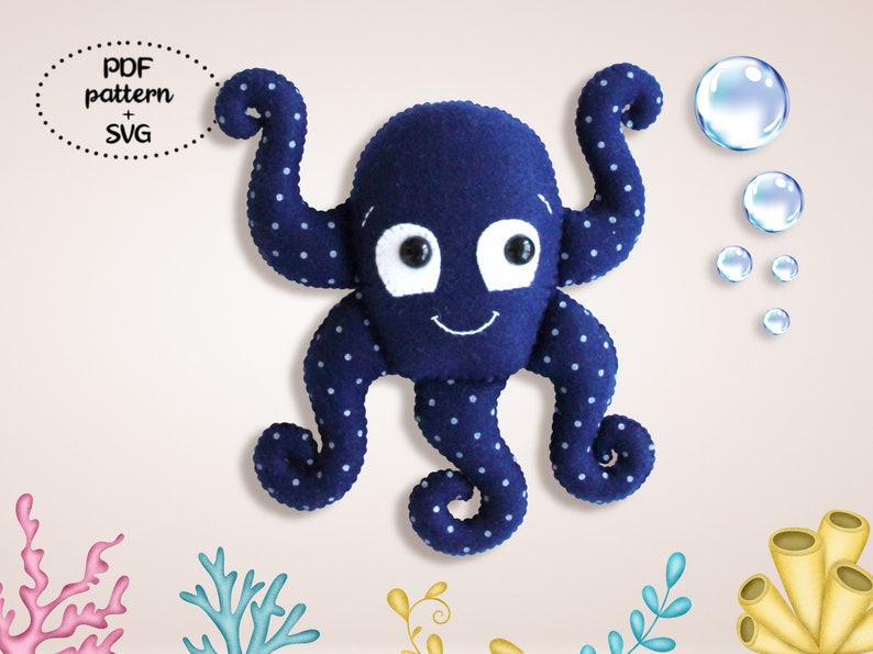 Octopus PDF Pattern, Felt Sea Creatures Pdf Pattern, Stuffed Animal Pattern Easy, DIY Stuffed ...