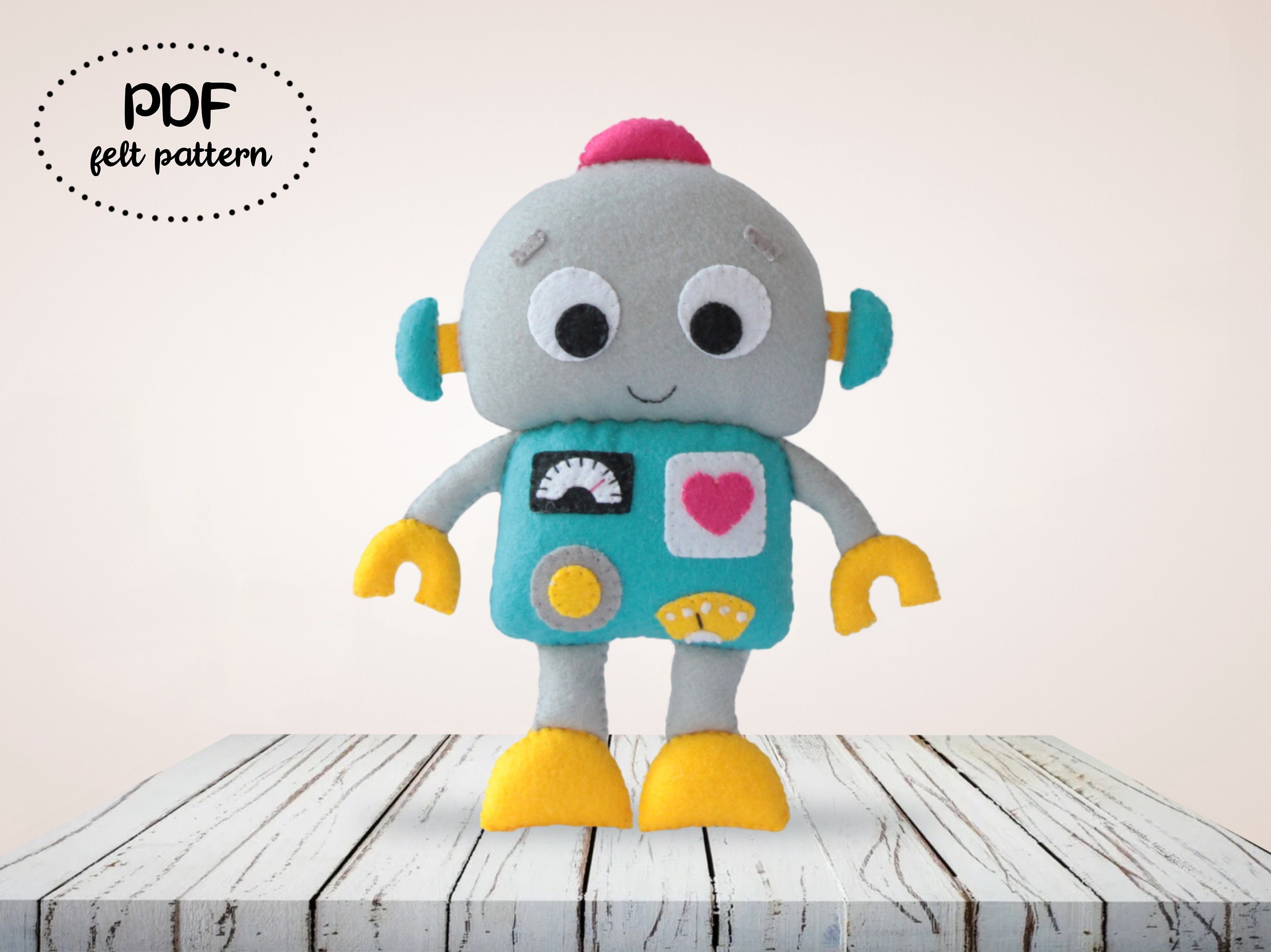 Robot Sewing Pattern, Felt Pattern, Felt Easy Sewing Plush Toy, Robot ...