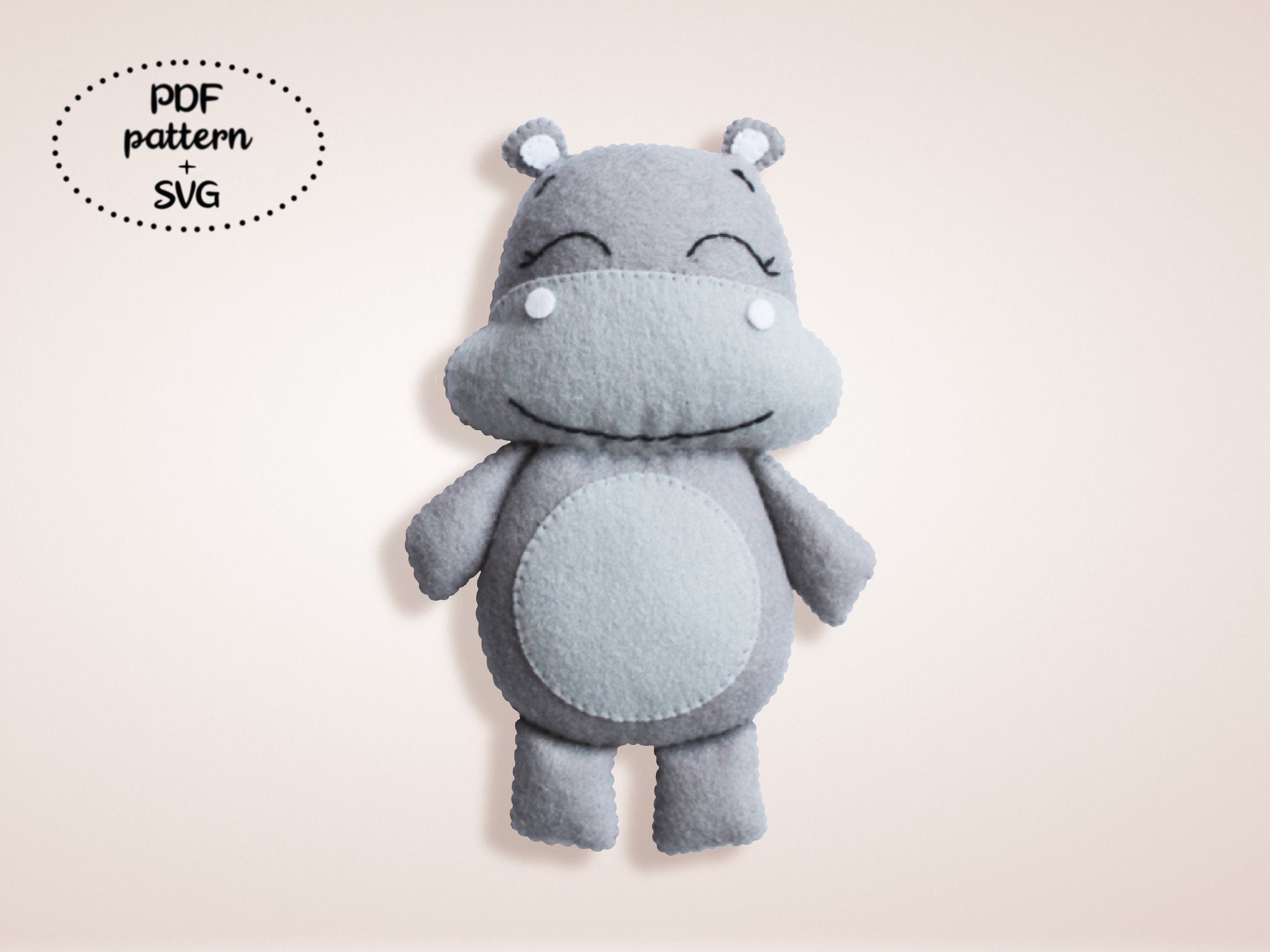 Hippopotamus Felt Pattern, Easy Toy Sewing Patterns, Hippo DIY Tutorial ...