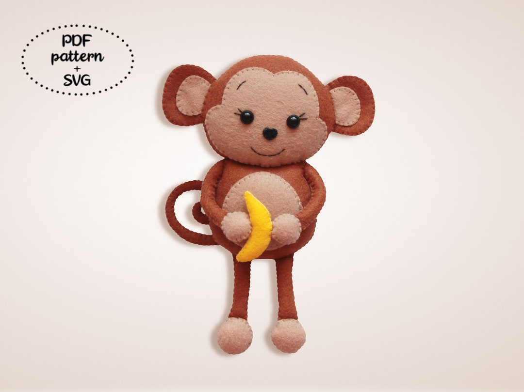 Monkey Felt Sewing Pattern, Easy Toy Felt Patterns, Monkey Tutorial ...