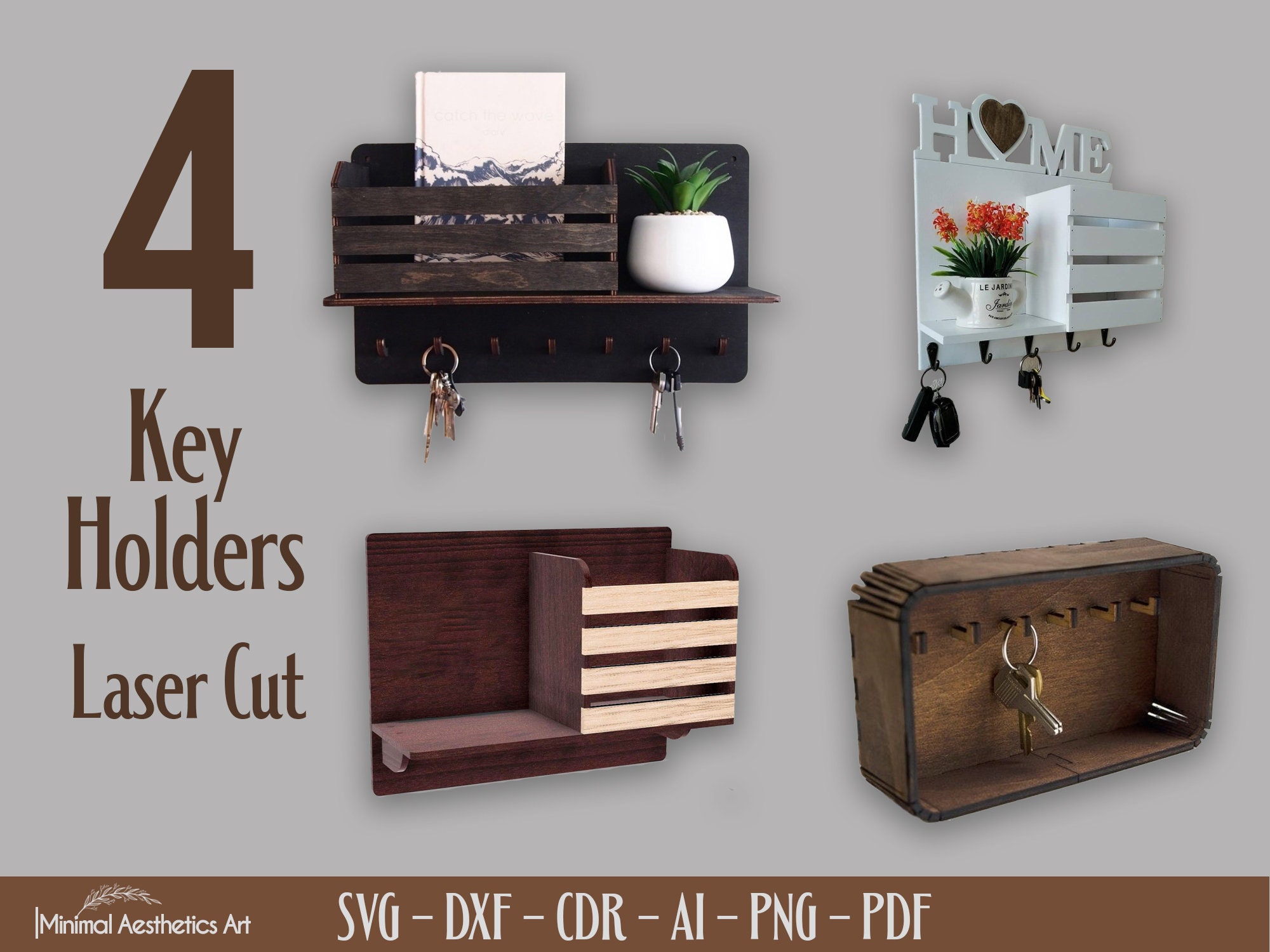 4 Key Holder Hangers SVG Files Template for Laser Cut on - Etsy