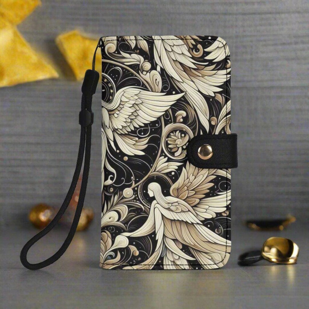 Black Leather Art Deco Angels Flip Phone Case for Most Mobile Phones - Etsy