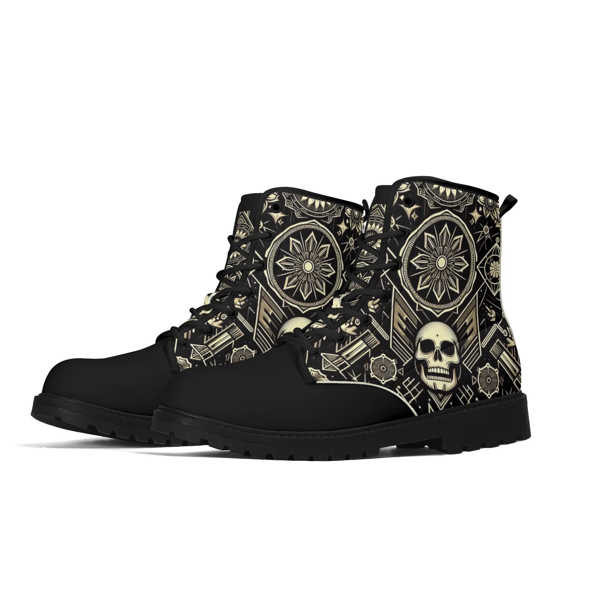 Black Leather Skull Boots Mens Outsole Smiling Skull Design - Etsy