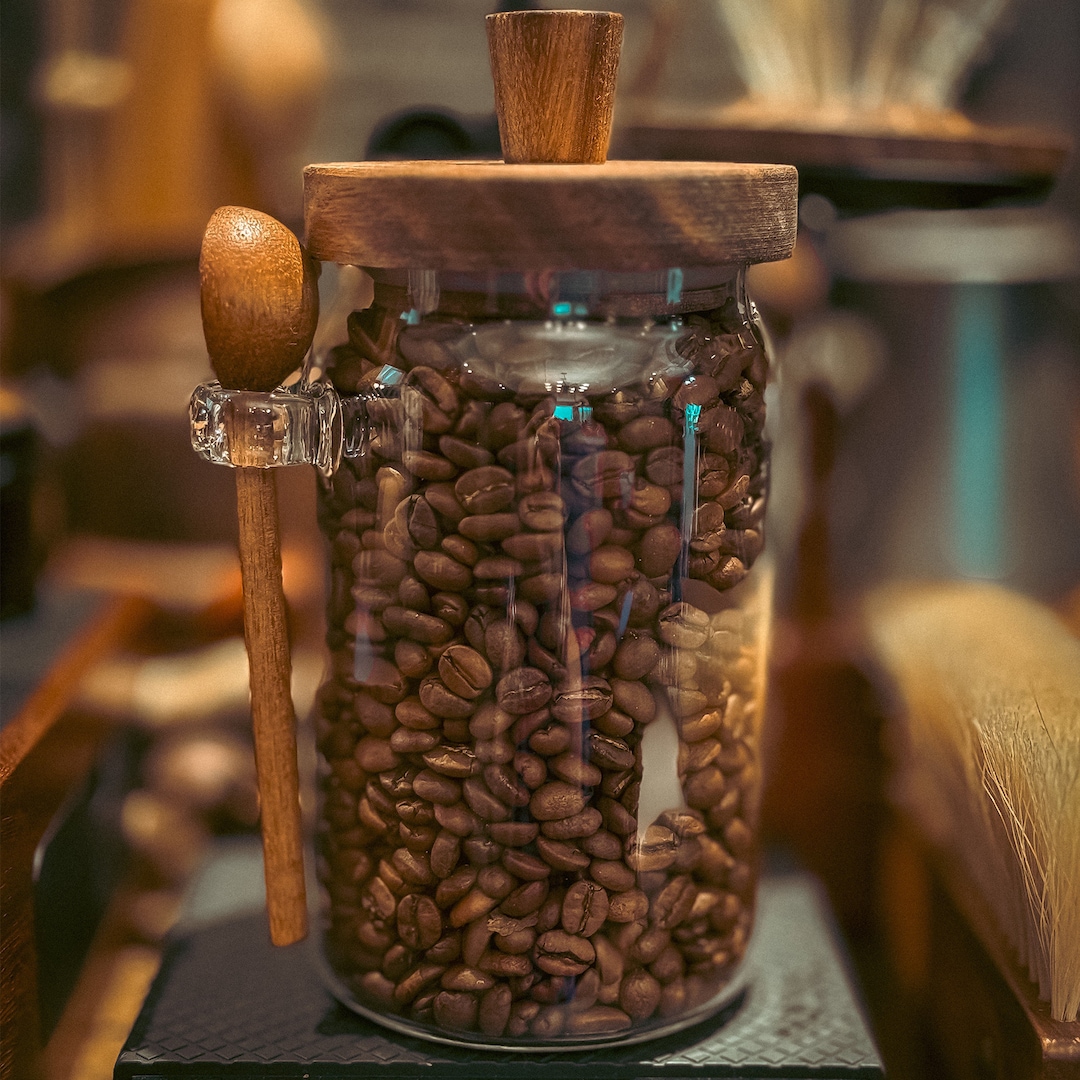 Coffee Bean Jar With Spoon,kitchen Food Storage Jar,round Glass Sugar ...