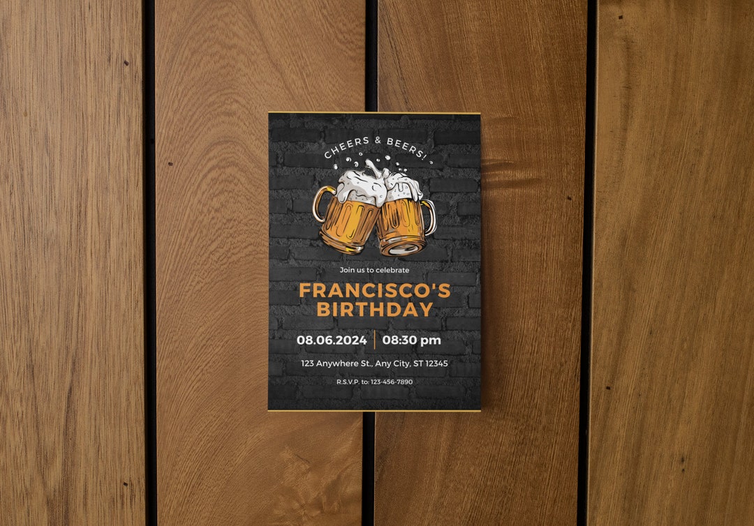 Birthday Party Invitation, Editable, for Men, Invintation With Beer ...