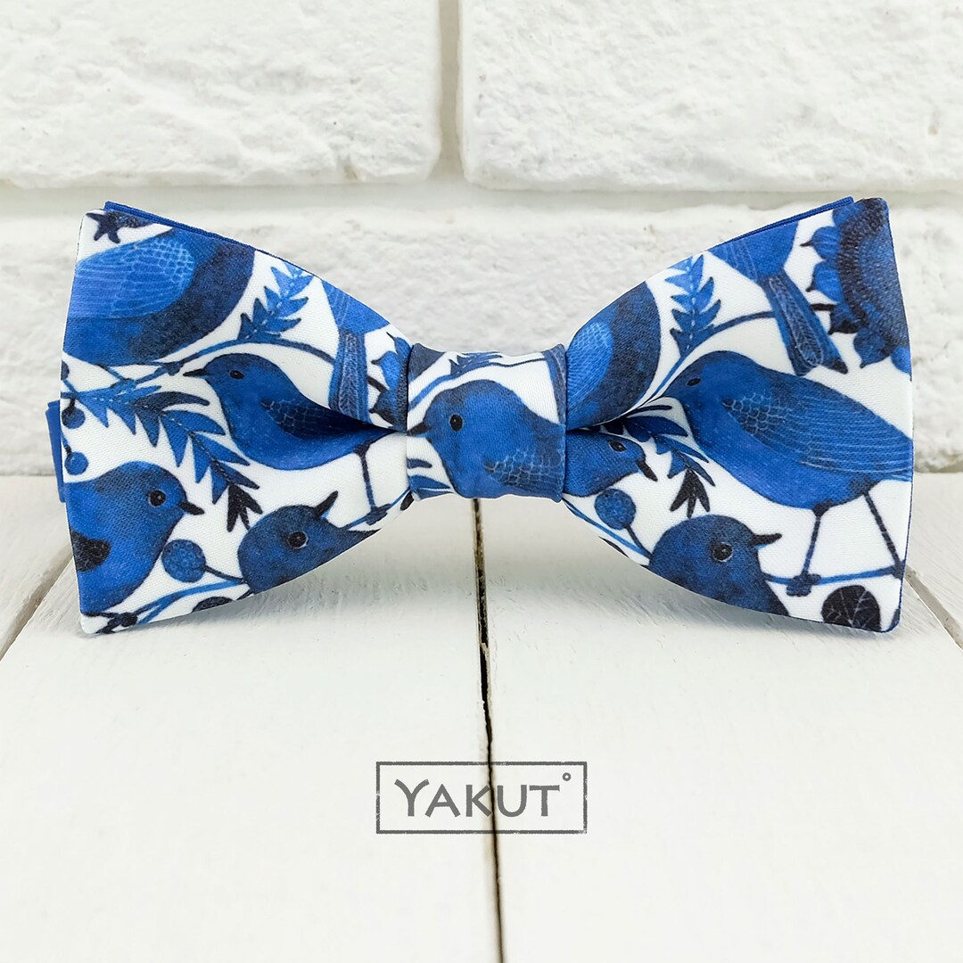 Blue Bird Bow Tie, Birds Printed Bowtie, Blue Wedding Bow Tie, for Man ...