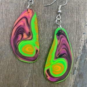Neon Rave Earrings, Handcrafted Polymer Clay Jewellery, Unusual Green ...