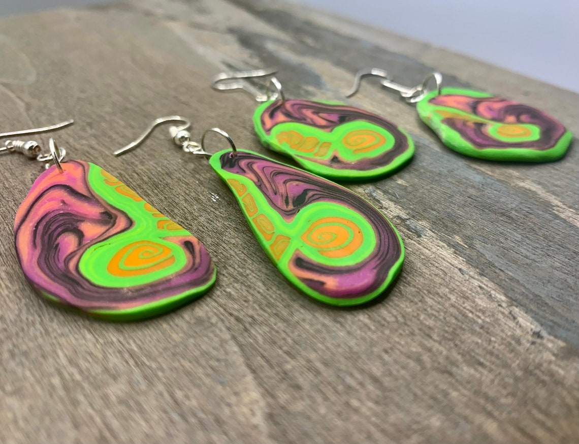 Neon Rave Earrings Handcrafted Polymer Clay Jewellery - Etsy