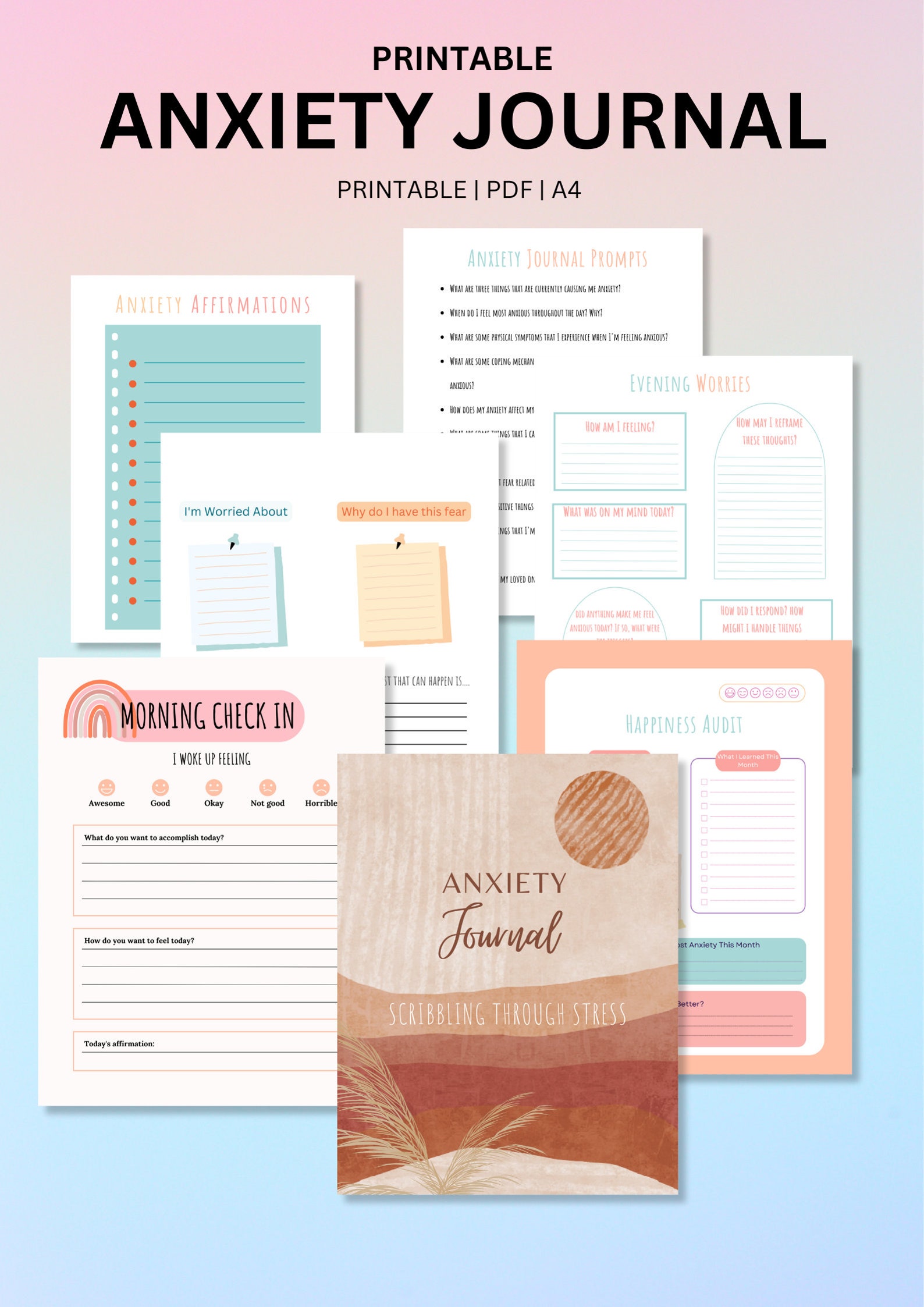 Anxiety Journal, Printable, Digital Journal, Mental Health Planner ...