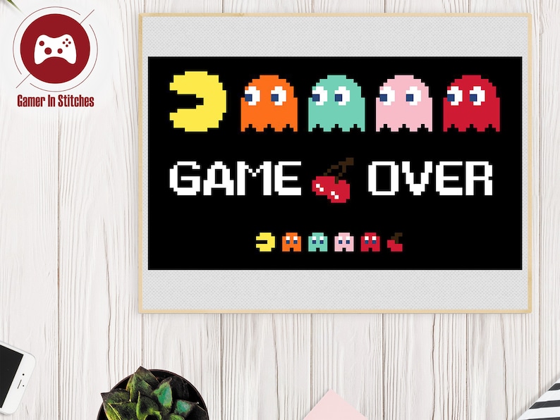 Pacman GAME OVER - Cross Stitch PDF Pattern, Digital Design - Etsy