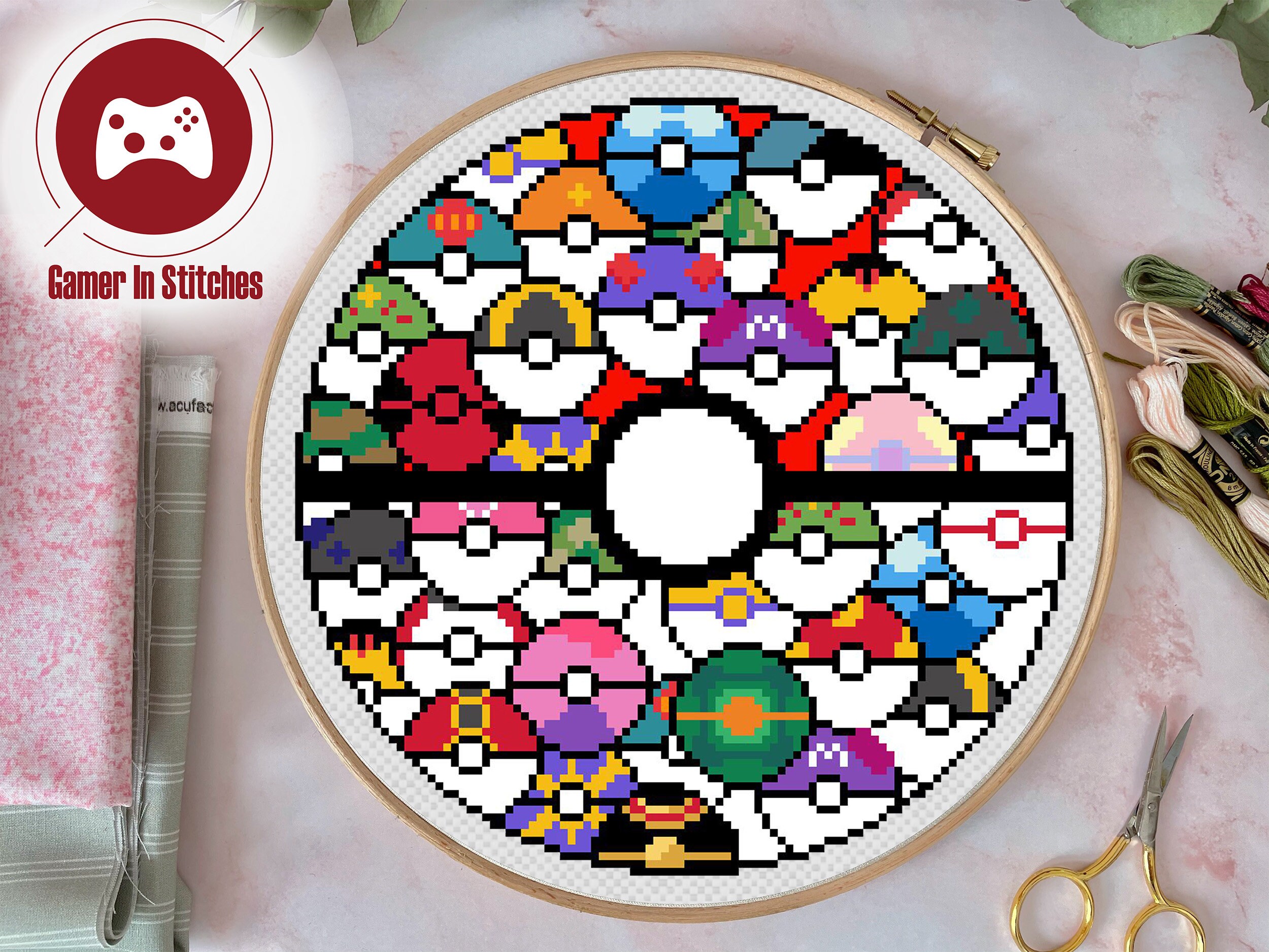 Pokeballs Within a Pokeball - Cross Stitch PDF Pattern, Digital Design ...
