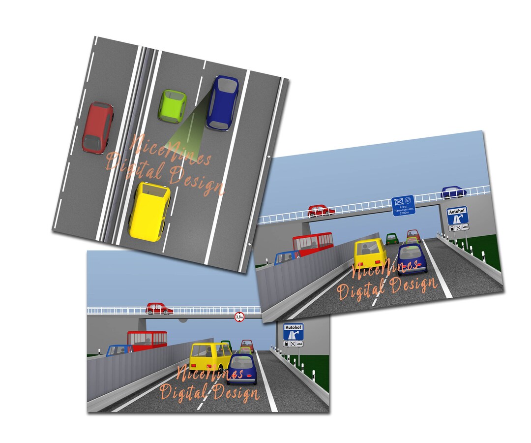 Set of Traffic Images to the Autobahn 3d Illustration - Etsy
