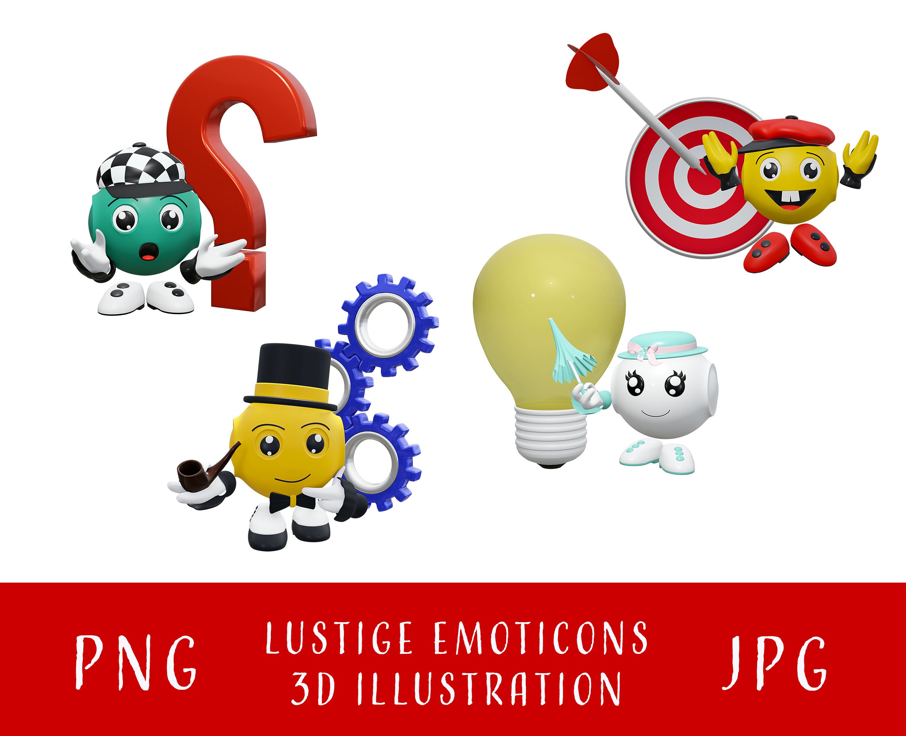 Funny Emoticons Digital Download 3D Illustration of Emoticons - Etsy