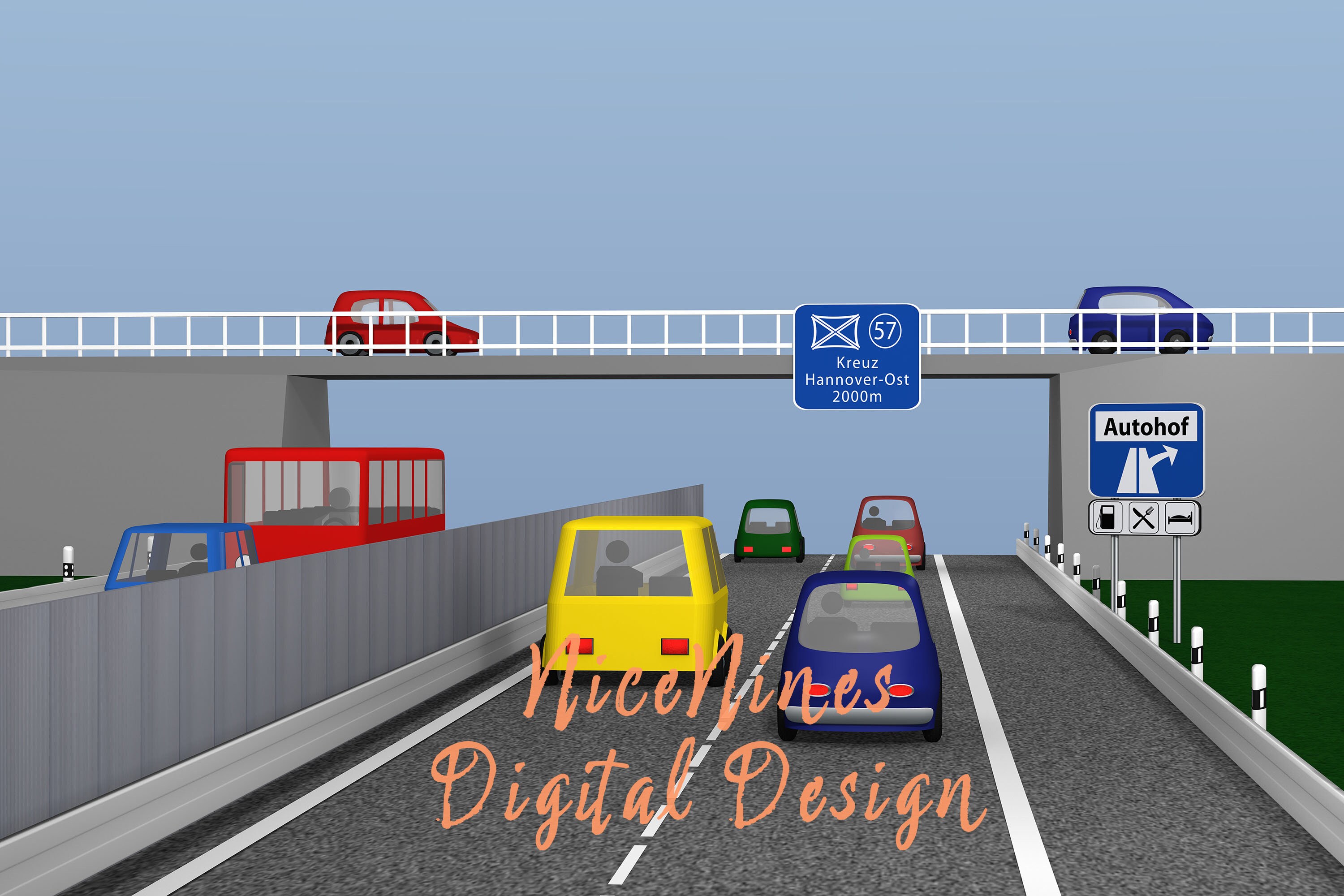 Set of Traffic Images to the Autobahn 3d Illustration - Etsy