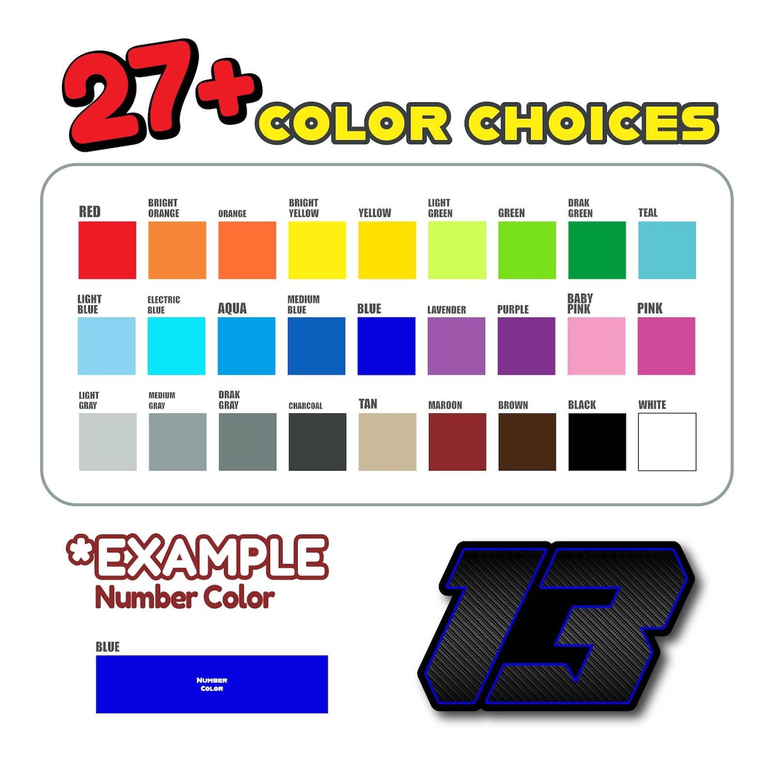 Custom Race Number Stickers, Carbon Fiber Style, MX, Car (3 Pieces) - Etsy