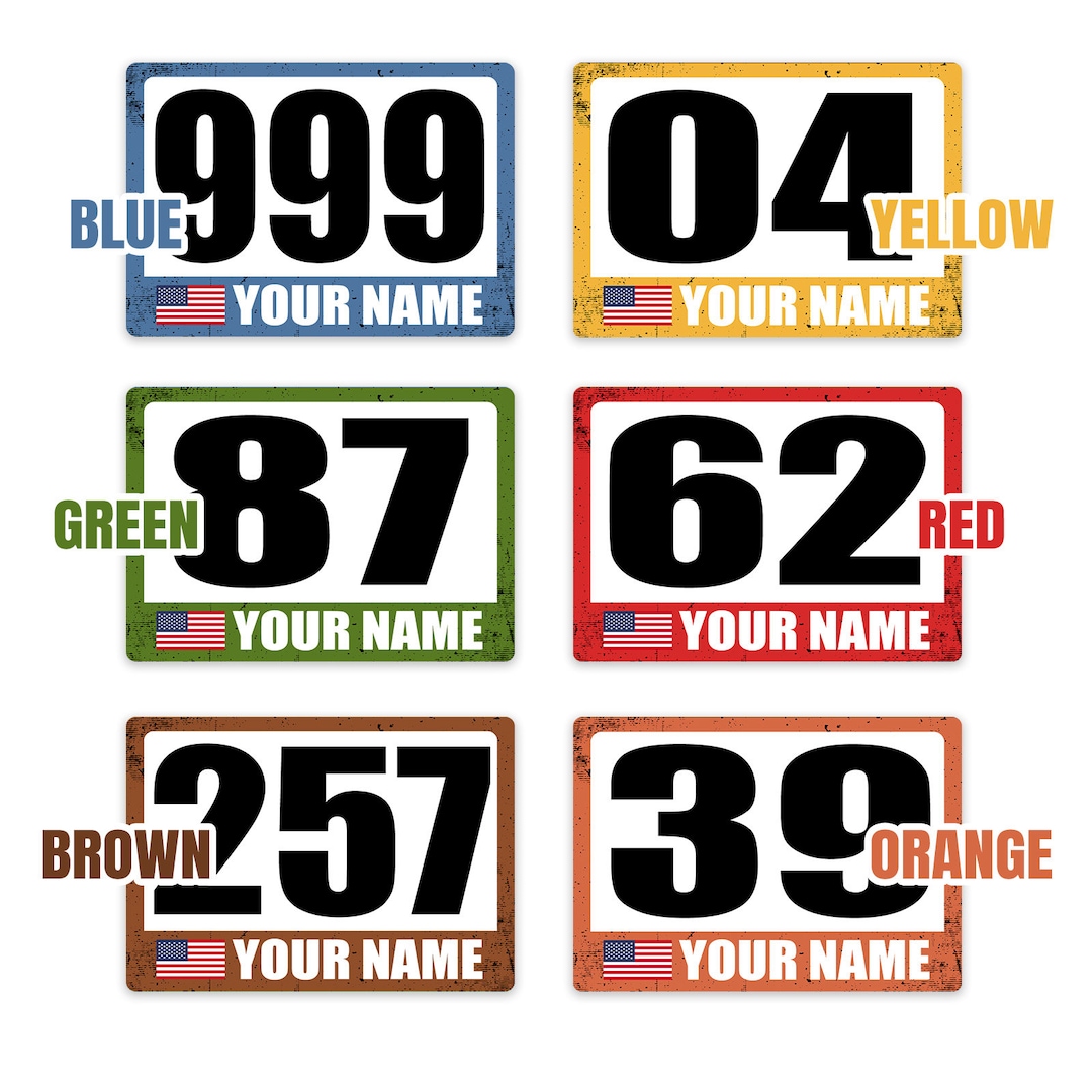 Custom Racing Car Numbers Sticker Retro Magnet Autocross Name Flag ...