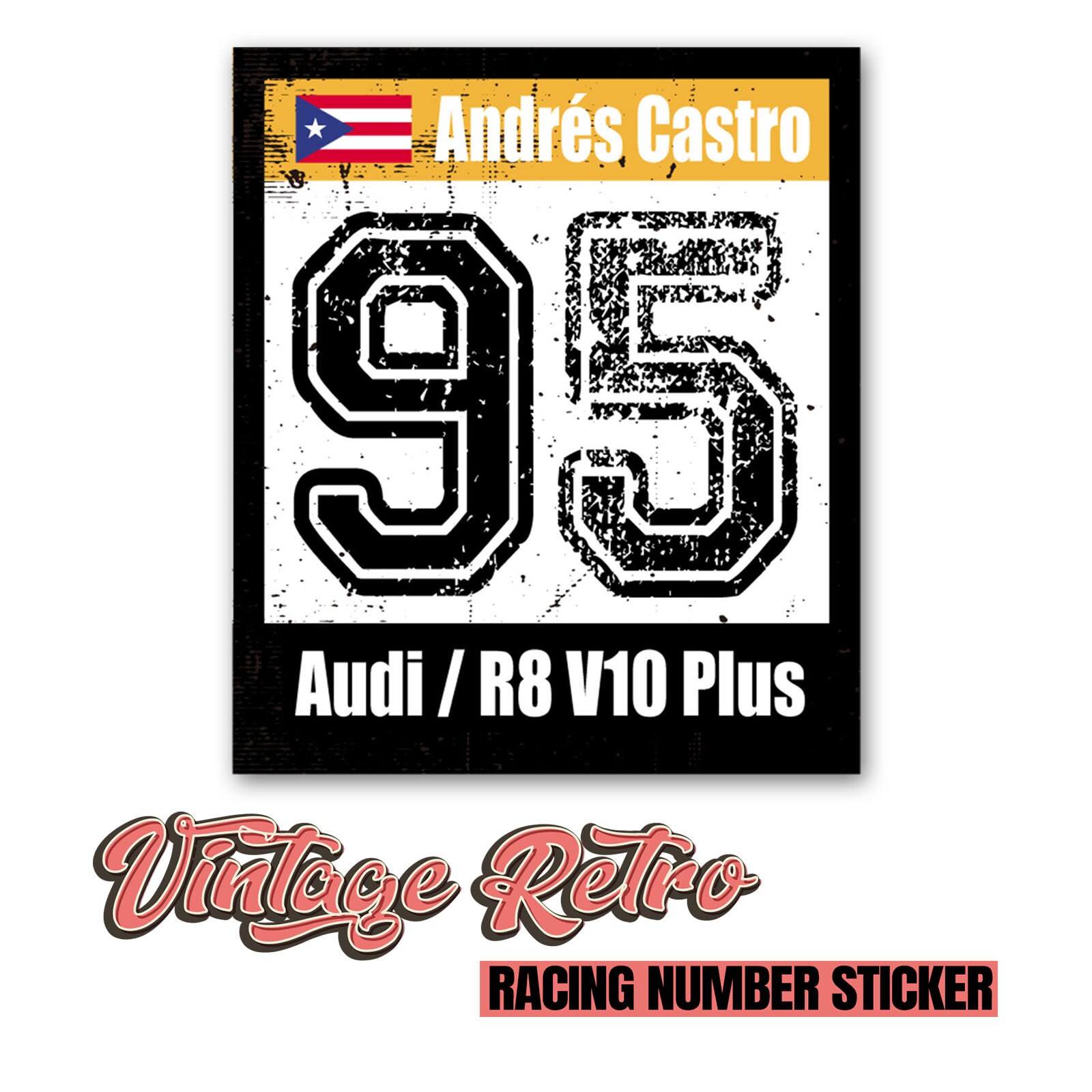 Custom Retro Racing Number Sticker, Car Make/model, Name - 12x14" (2pcs ...