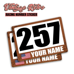 Custom Racing Car Numbers Sticker Retro Magnet Autocross Name Flag ...