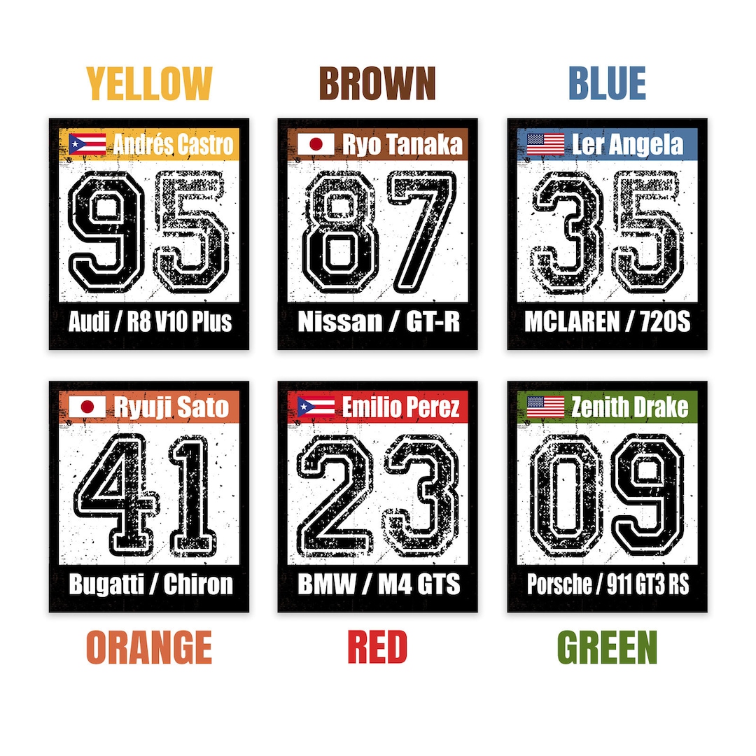 Custom Retro Racing Numbers Sticker Autocross Magnet Vinyl Decal Name ...