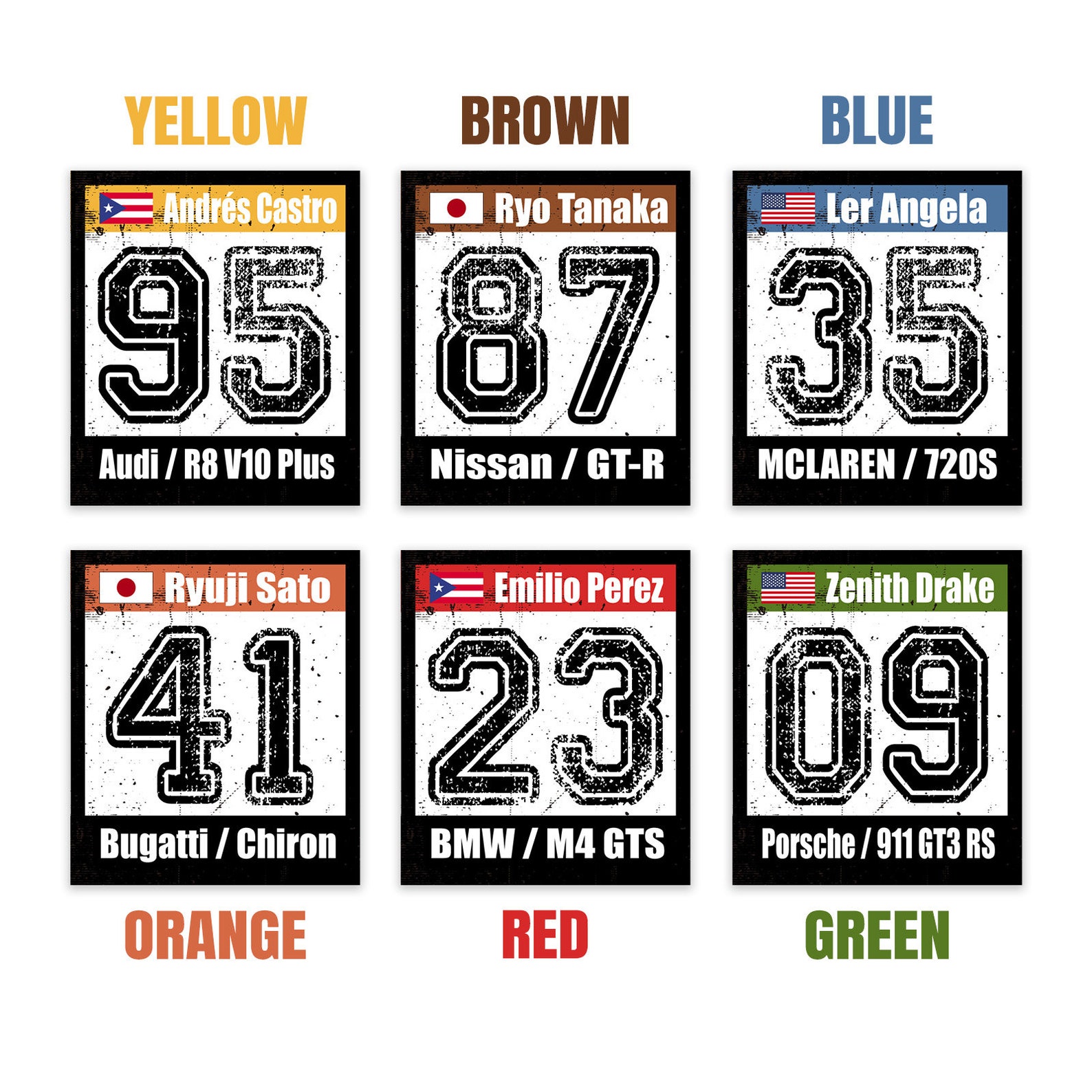 Custom Retro Racing Number Sticker, Car Make/model, Name - 12x14" (2pcs ...
