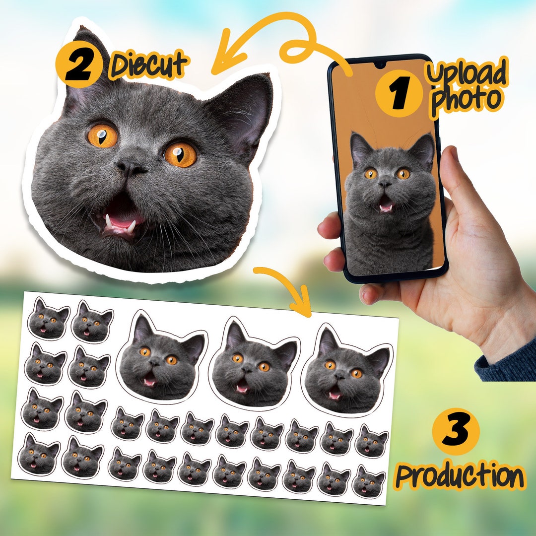 Pet Portrait Stickers | Custom Cat Sticker, Custom Contour Cut Stickers ...