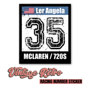 Custom Retro Racing Numbers Sticker Autocross Magnet Vinyl Decal Name ...