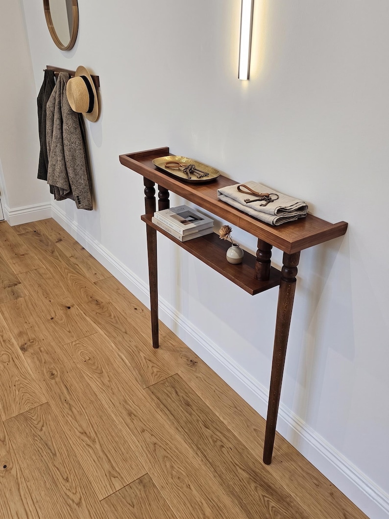 Rustic Narrow Console Table With Shelf; Handmade Solid Wood Entryway ...