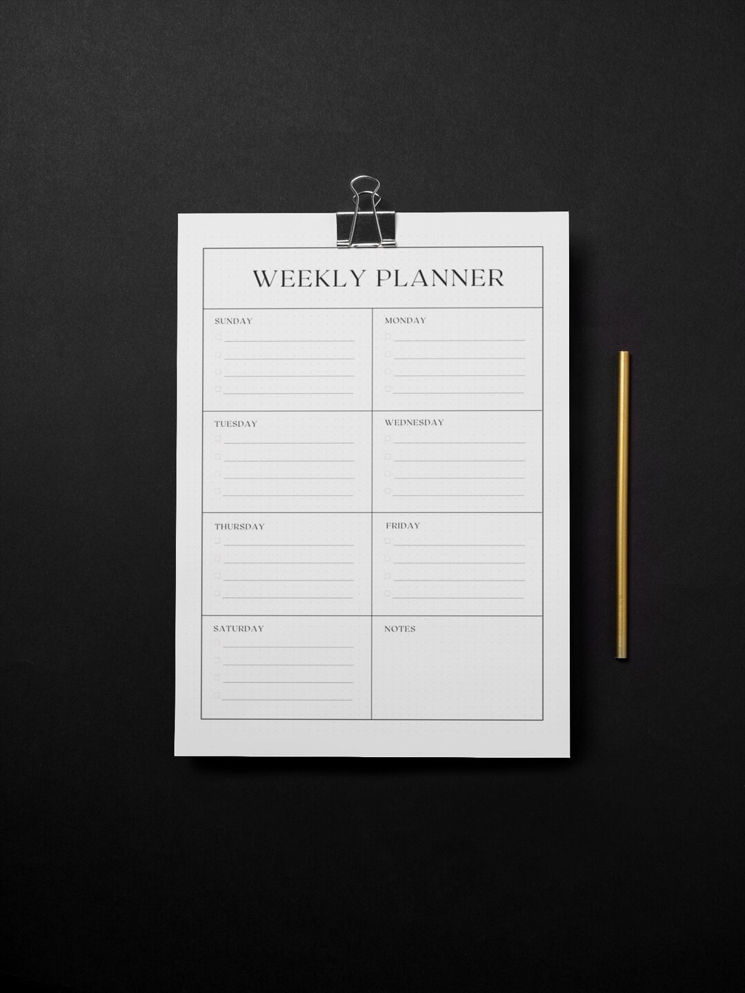 Minimalist Printable Weekly Planner Vertical- Classic White & Black ...