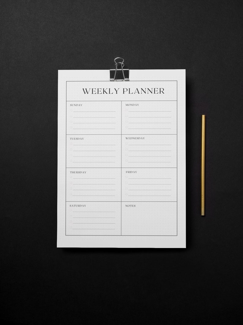 Minimalist Printable Weekly Planner Vertical- Classic White & Black ...