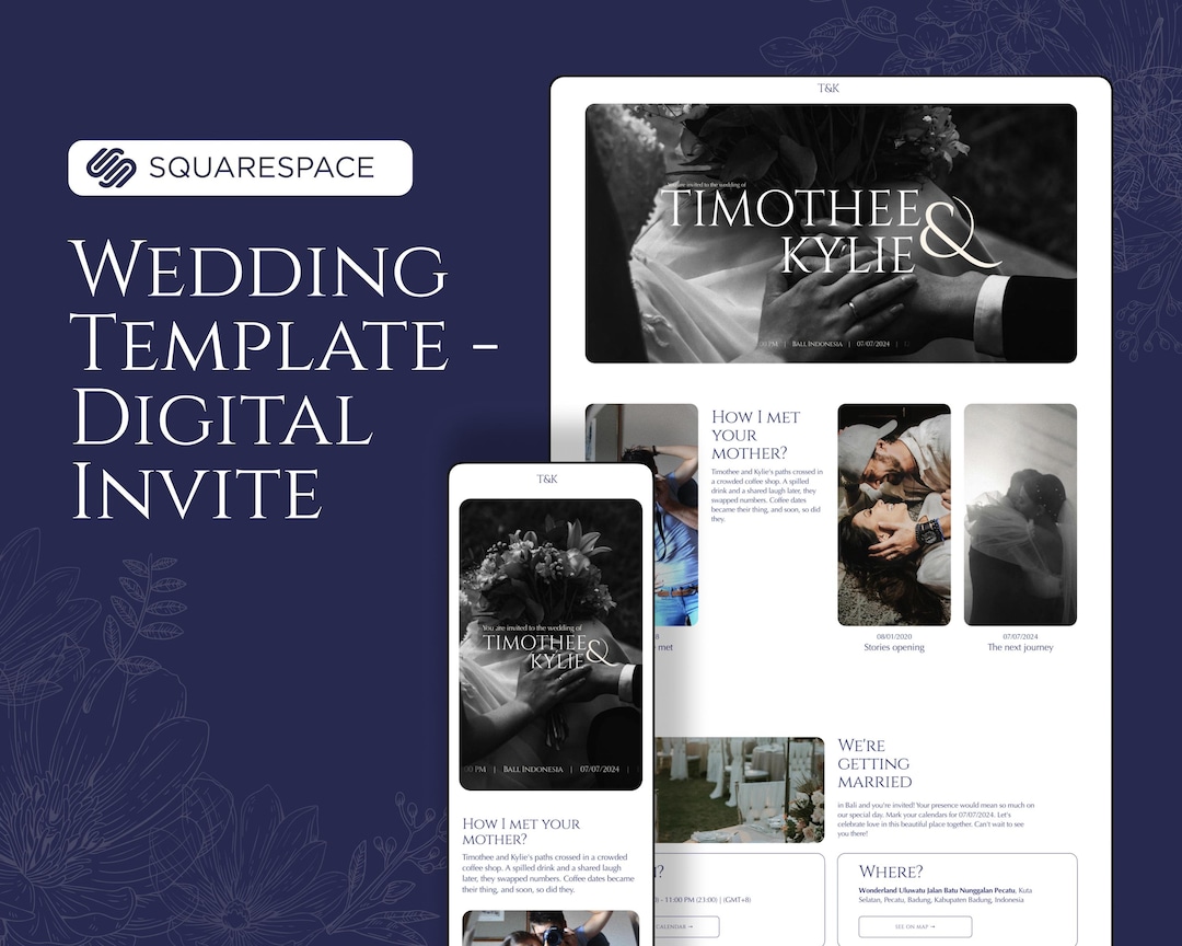 Elegant Wedding Invite Website Template on Squarespace | Custom Digital ...