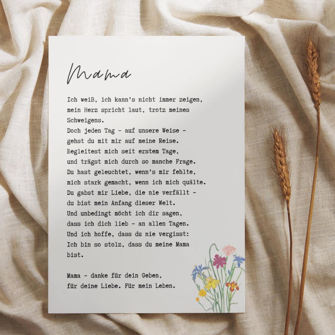 Mama Gedicht – Karte mit emotionalem Gedicht zum Selbstausdrucken ...