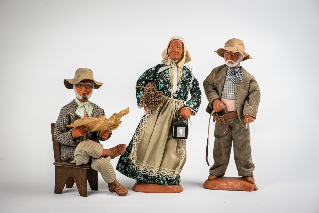 SET of 3 La Santonnerie French Figures, Terra Cotta Dolls, Santon Clay ...