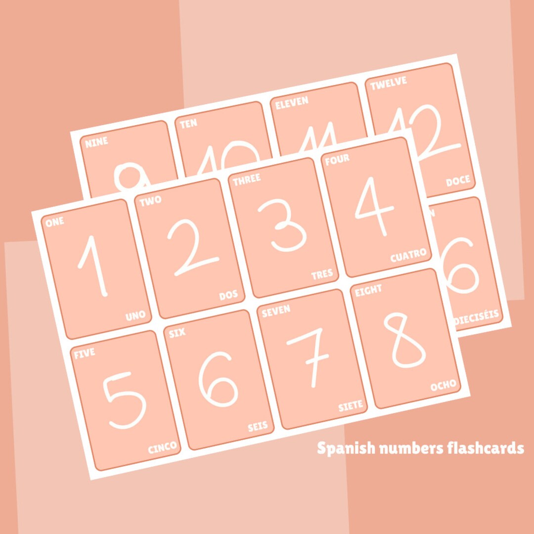 Bilingual Spanish/english Numbers Flashcards 1-16 - Etsy UK