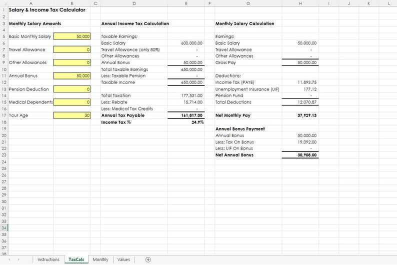 Income Tax Excel Template/calculator | Accounting Template - Etsy
