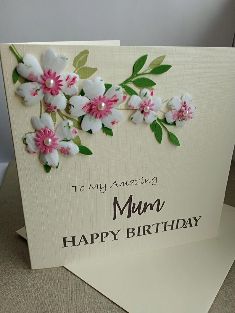 Handmade Birthday Card for Mummy With 3D Flowers, Luxury Card Handmade ...