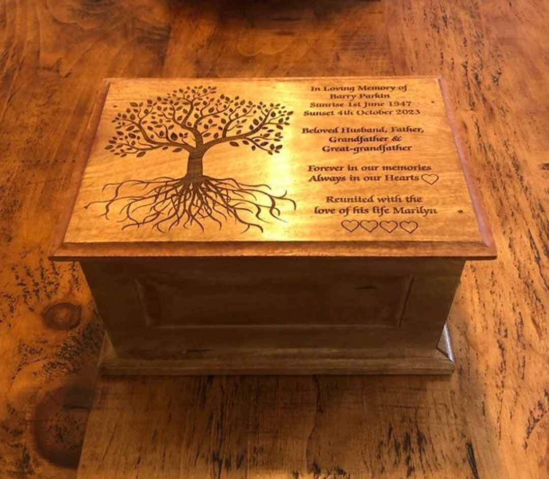 Adult Large Cremation Ashes Solid Wood Casket Urn Box Tree of Life ...