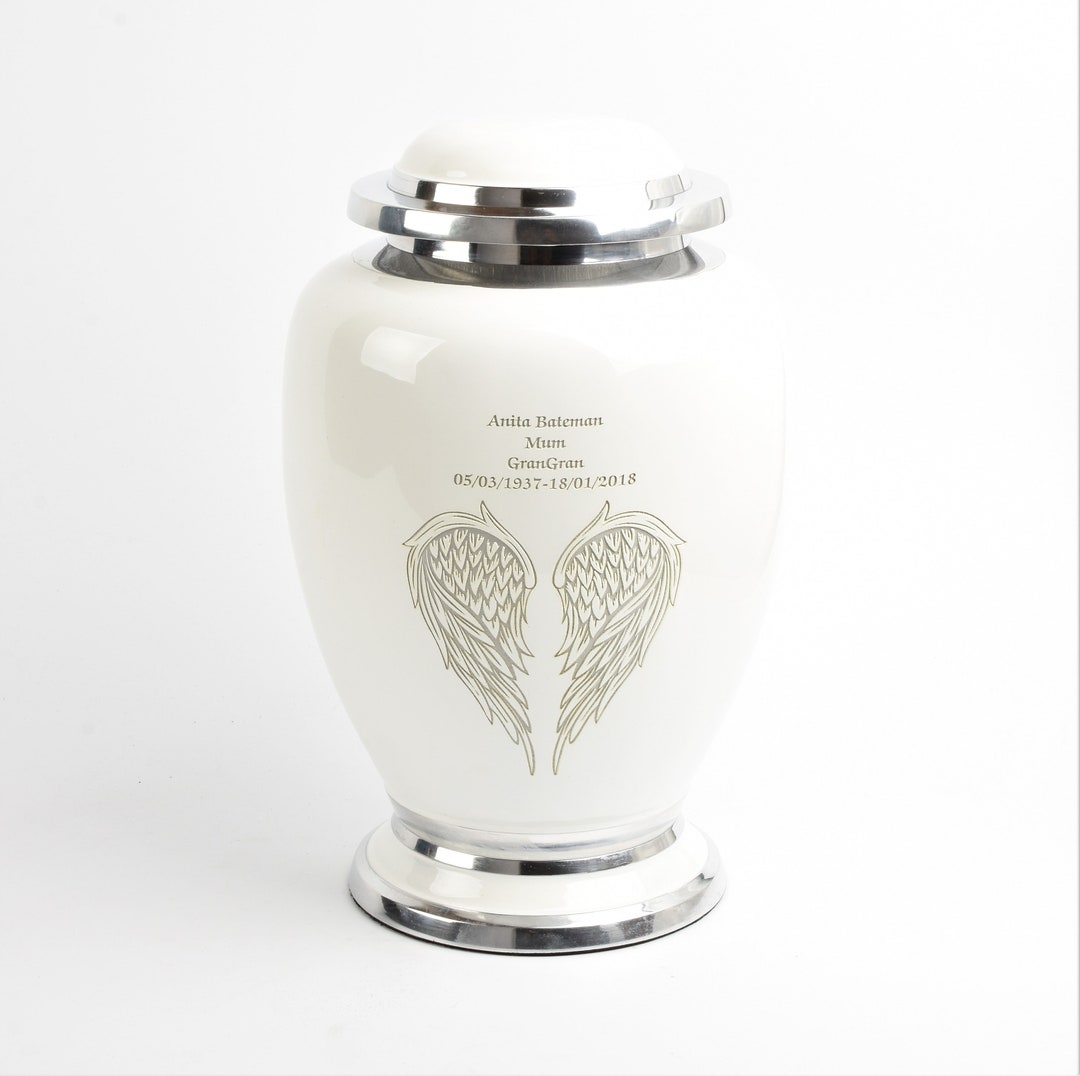 Cremation Ashes Large Adult Urn Angel Wings Design White Memorial ...