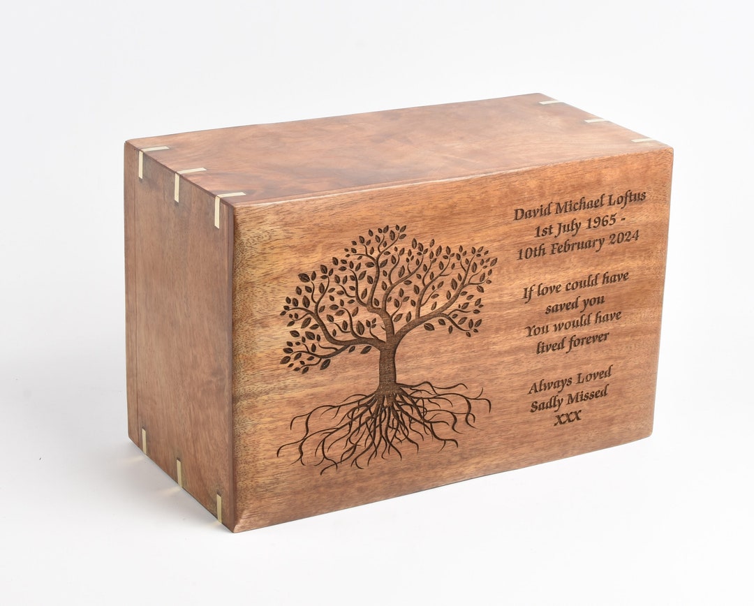 Adult Large Cremation Ashes Solid Wood Casket Urn Box Tree of Life ...