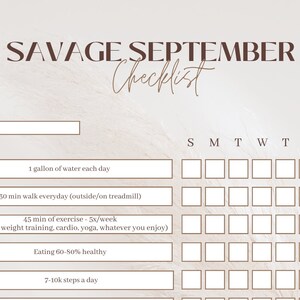 Digital Savage September Checklist, Day Challenge Printable, Health and ...
