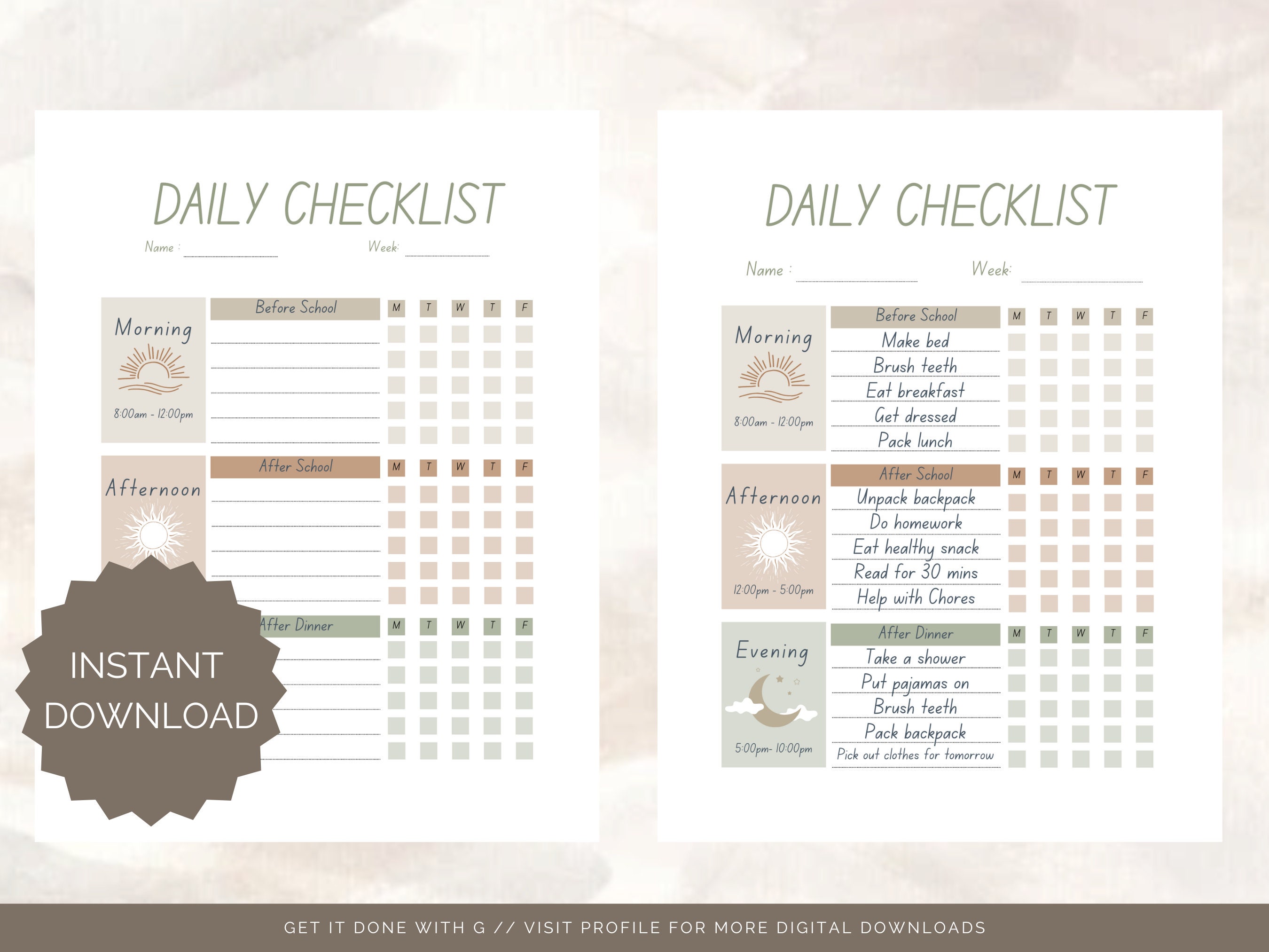 Kids Chore Chart Checklist, A Daily Morning, Evening and Bedtime ...