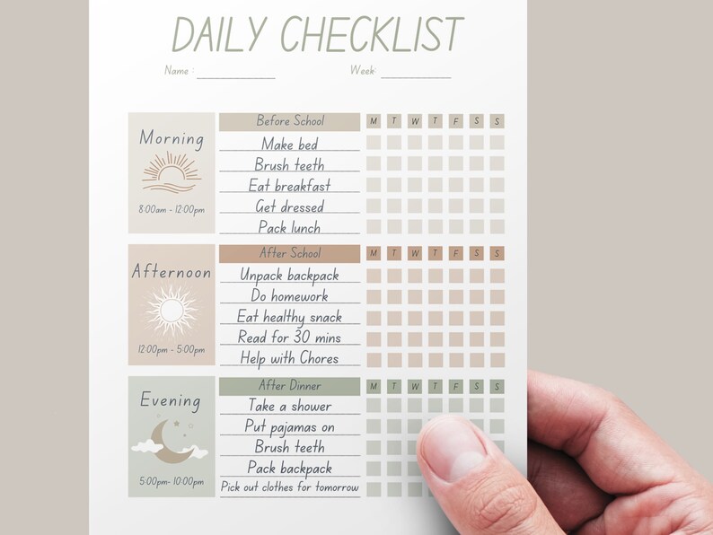 Kids Chore Chart Checklist A Daily Morning Evening and - Etsy